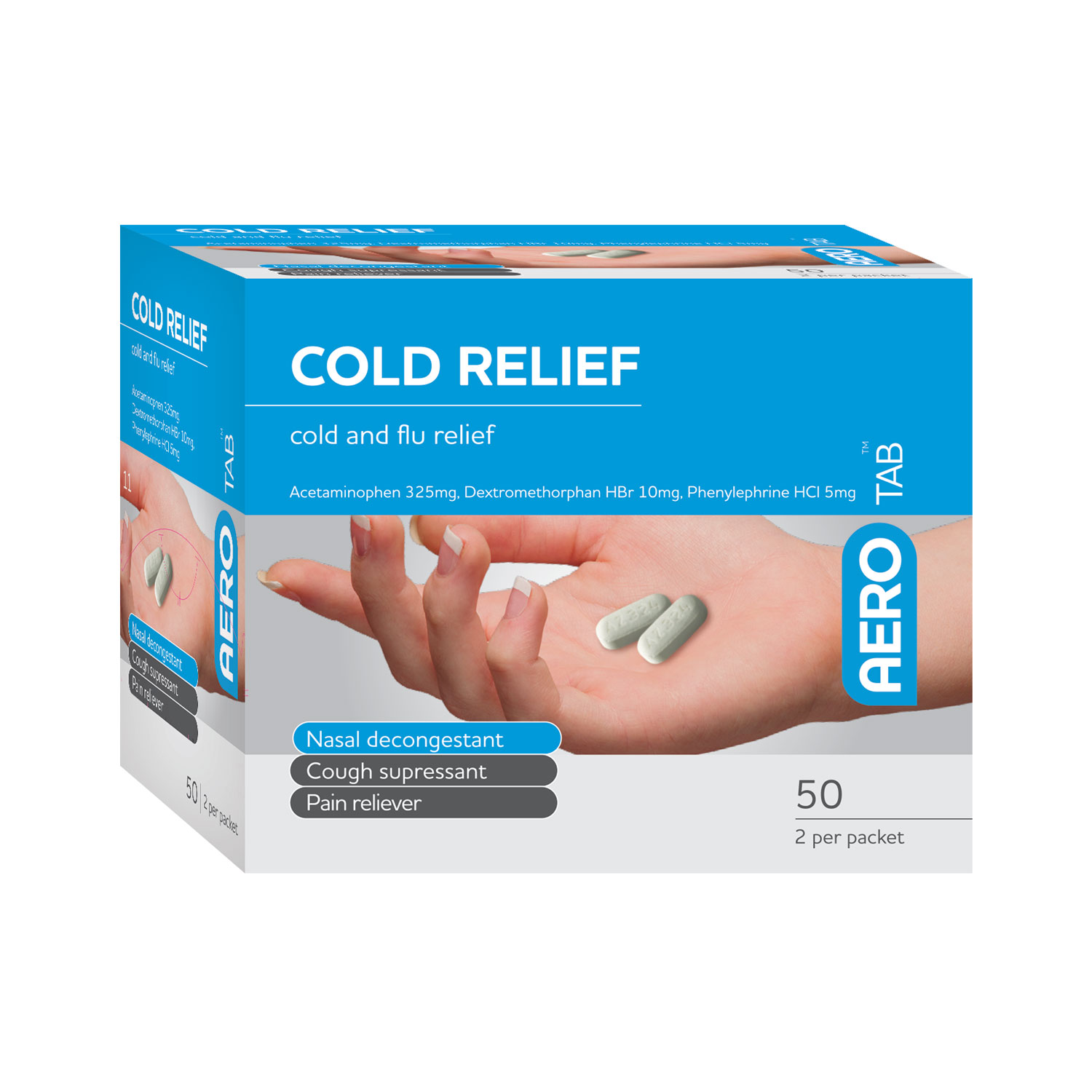 AeroTab™ Cold Relief Tablets 50/box #ATCO50 | Aero Healthcare